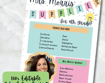 Editable School Classroom Supply List - Etsy