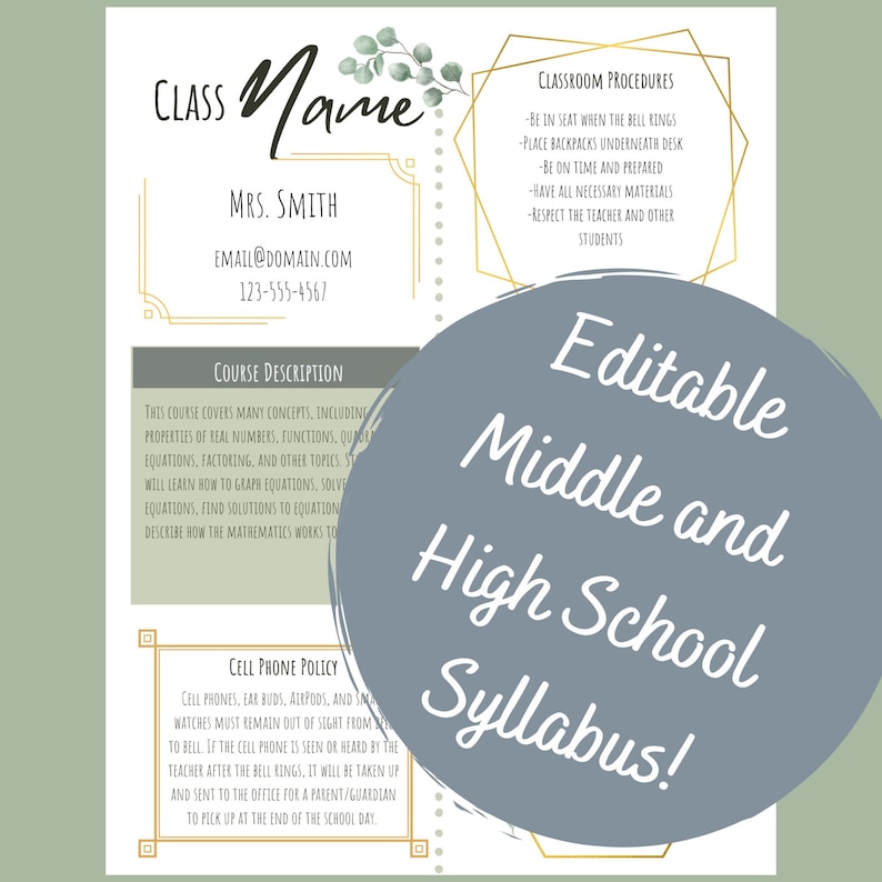 Editable Middle/high School Syllabus - Etsy
