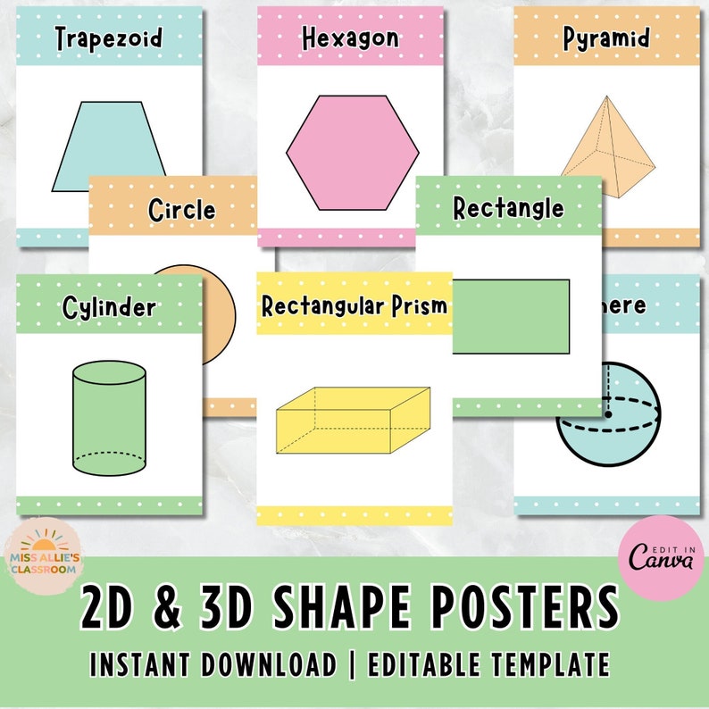 2D and 3D Shape Posters Classroom Decor Classroom Printables Editable ...