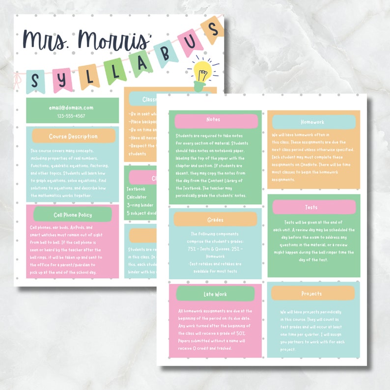 Editable Classroom Syllabus | High School | Middle School - Etsy