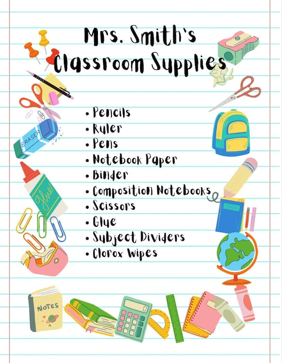 Editable School Supply List digital Download - Etsy