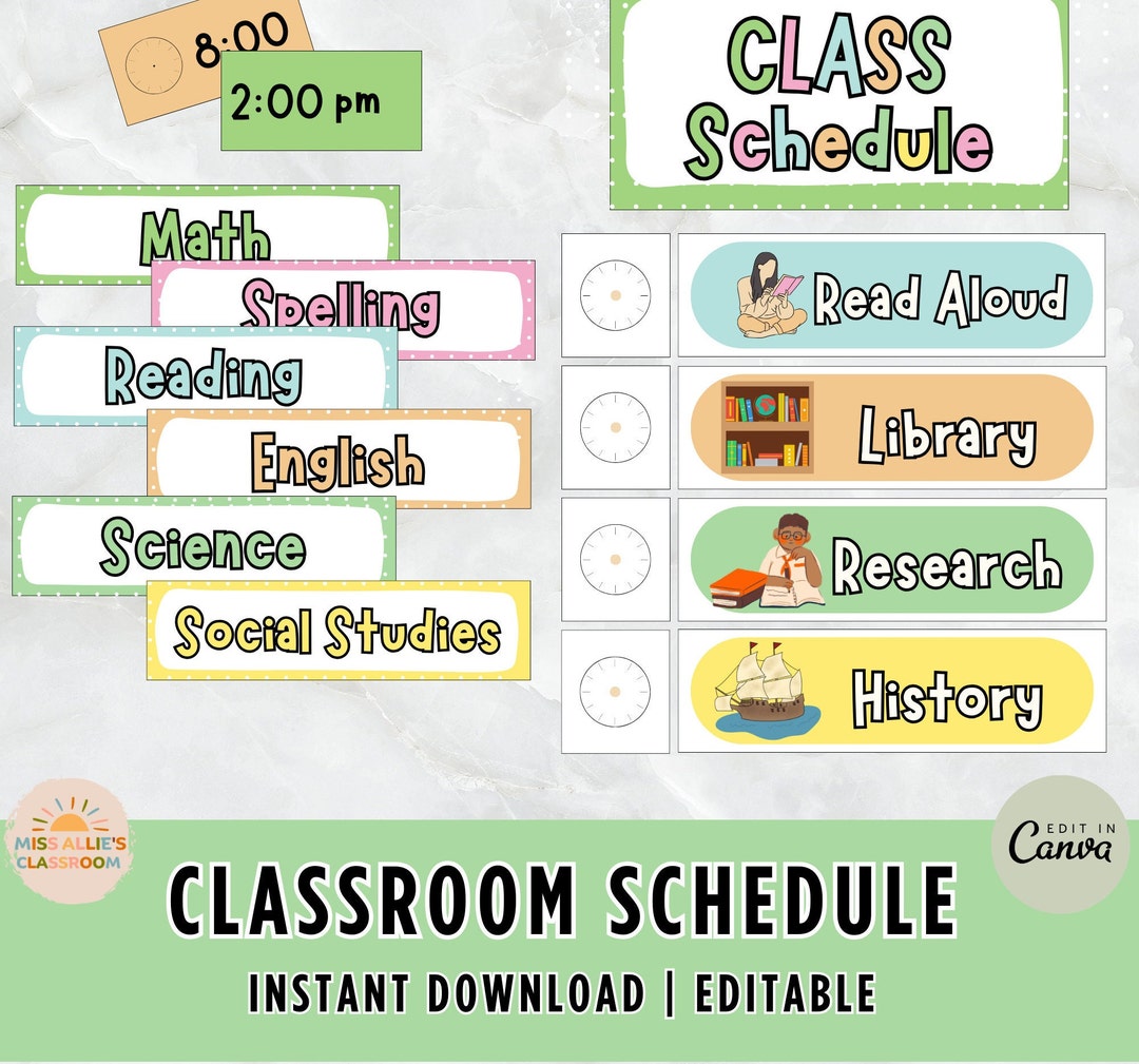 Classroom Schedule | Bright Editable Canva Template | Classroom ...