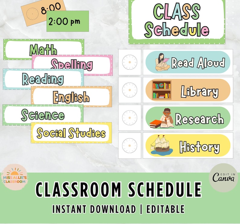 Classroom Schedule | Bright Editable Canva Template | Classroom ...