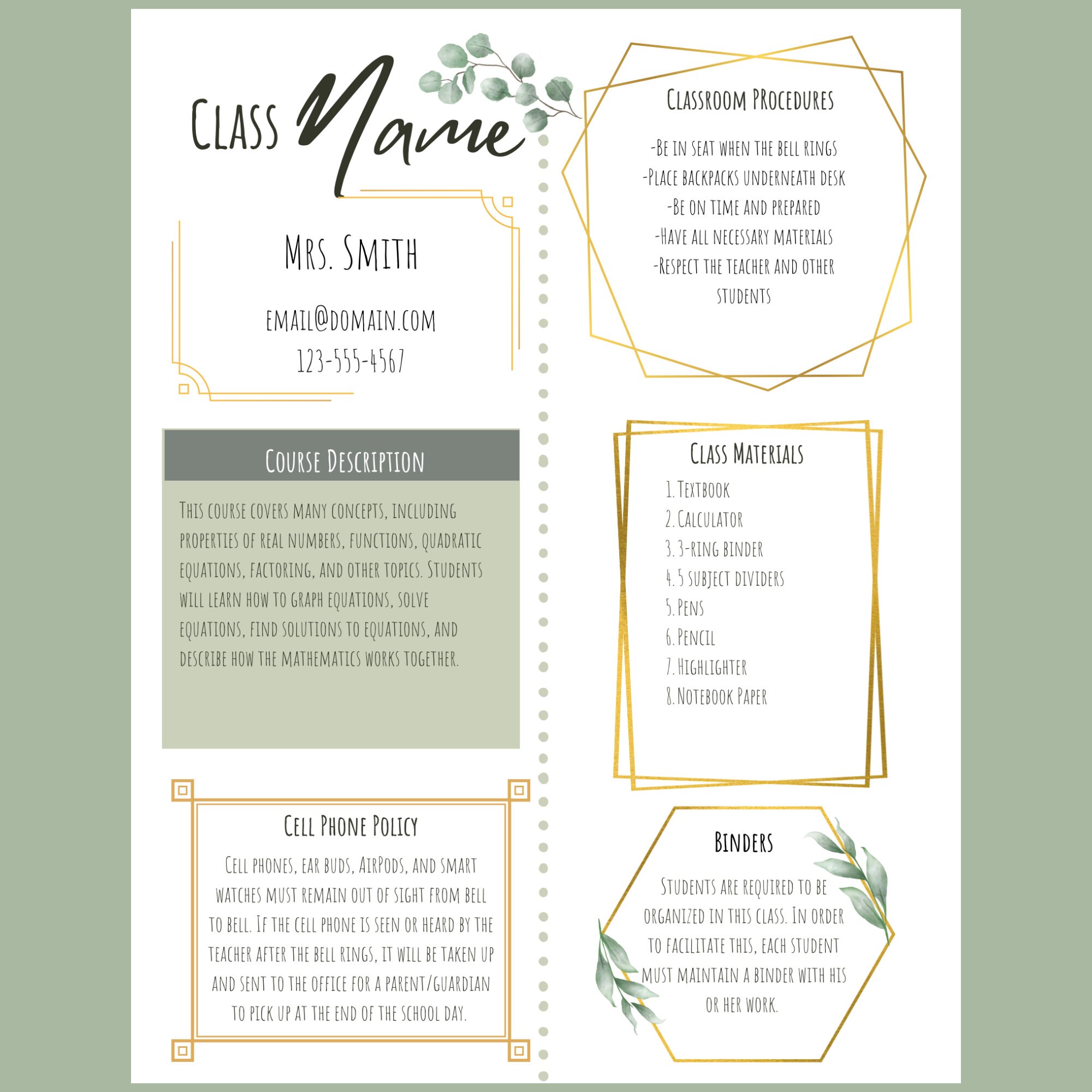 Editable Middle/high School Syllabus - Etsy