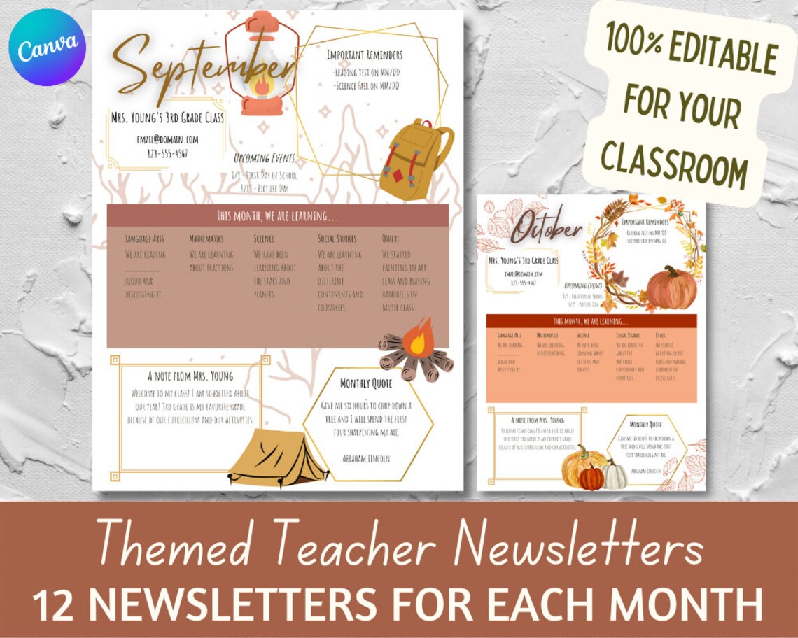 Classroom Newsletter Template Themed Newsletters - Etsy