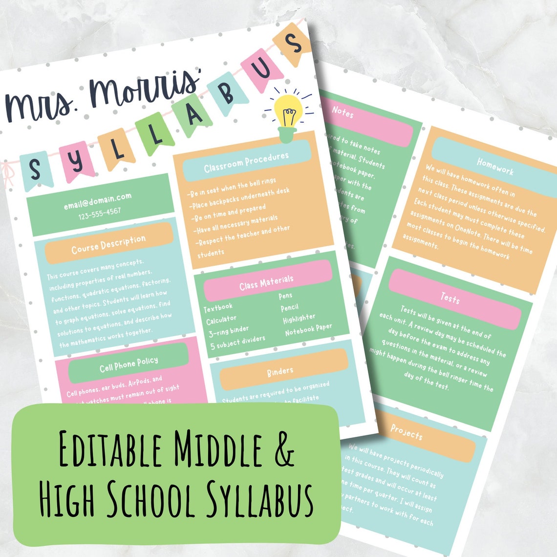 Editable Classroom Syllabus | High School | Middle School - Etsy