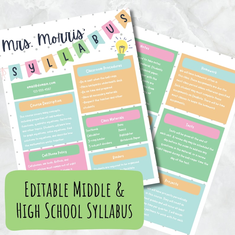 Editable Classroom Syllabus | High School | Middle School - Etsy