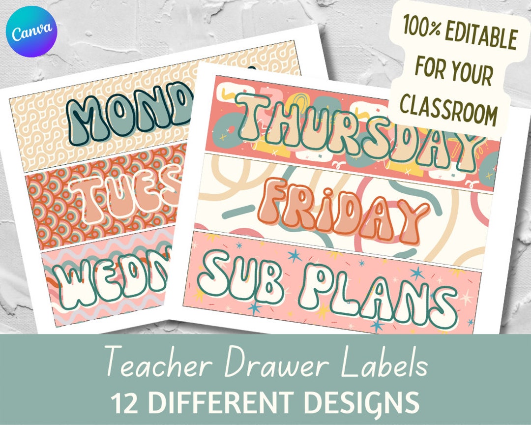 EDITABLE Rolling Cart Labels | Retro Colorful | Bulletin Board Posters ...