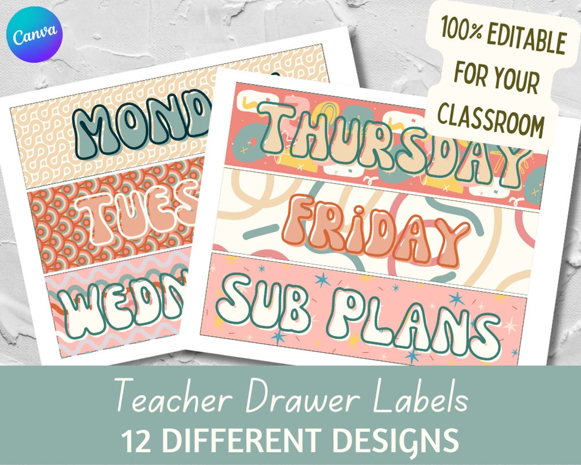 EDITABLE Rolling Cart Labels Retro Colorful Bulletin Board - Etsy