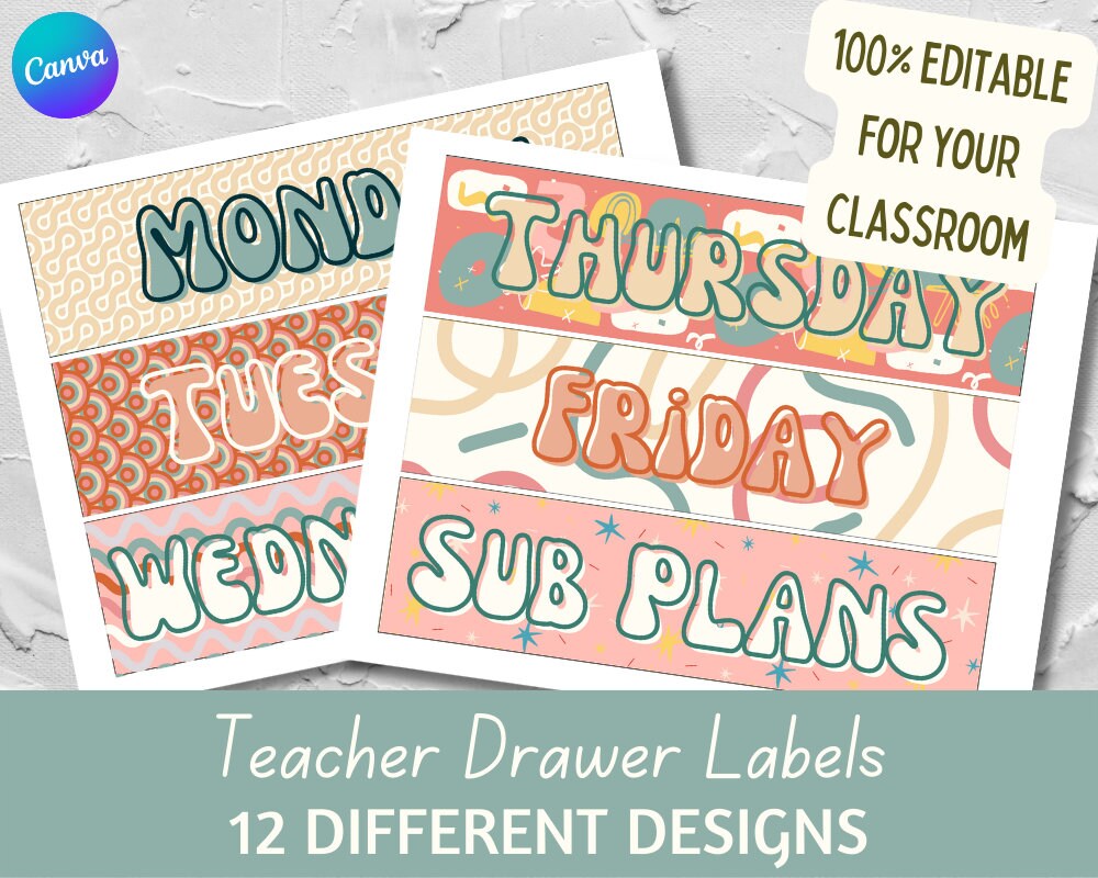 EDITABLE Rolling Cart Labels Retro Colorful Bulletin Board - Etsy