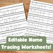 Editable Name Tracing Sheet | Handwriting Practice | Personalized Name ...