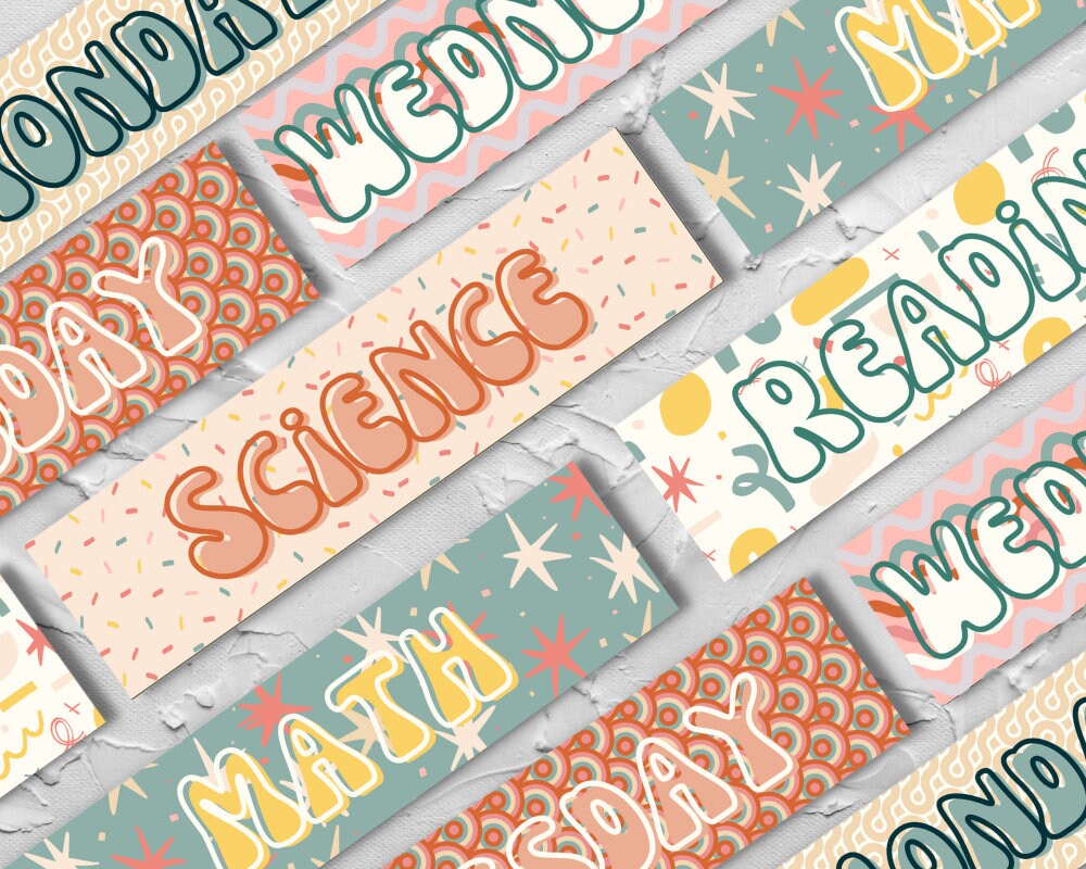 EDITABLE Rolling Cart Labels Retro Colorful Bulletin Board - Etsy