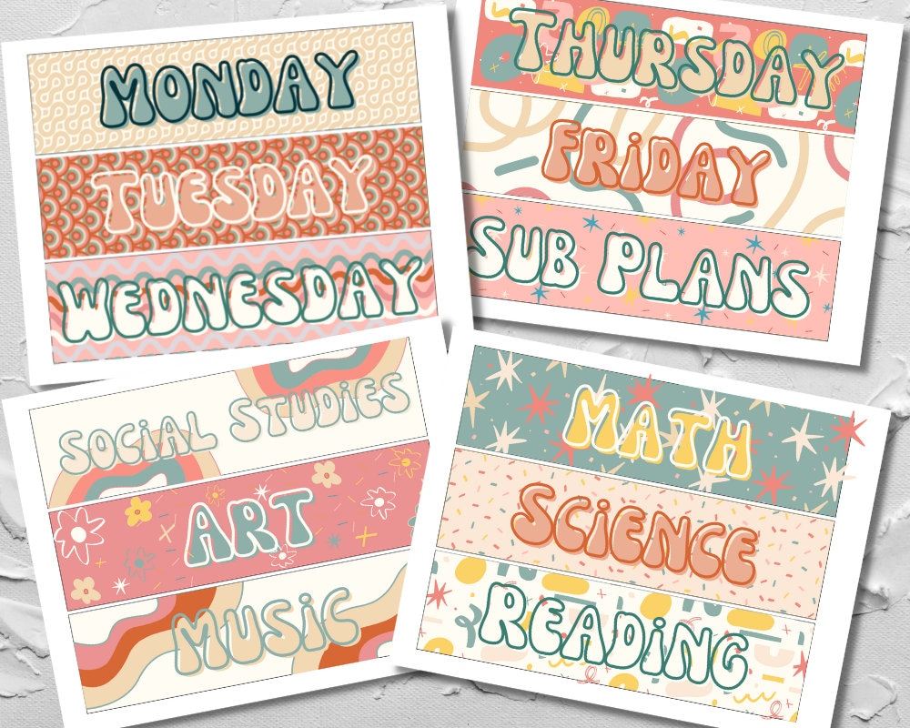 EDITABLE Rolling Cart Labels Retro Colorful Bulletin Board - Etsy