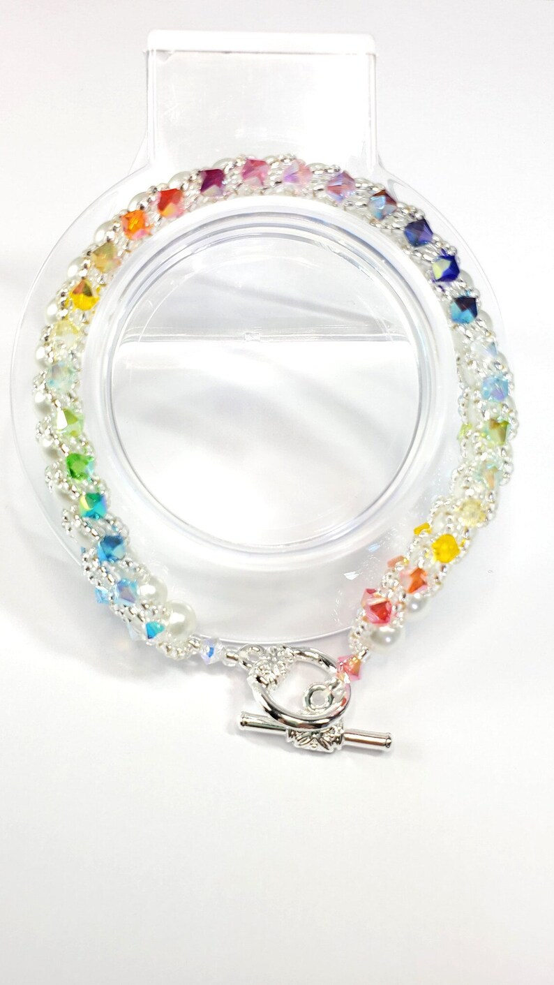 Flat Spiral Bracelet Kit Multi Rainbow Crystal and Glass Pearl Beaded ...