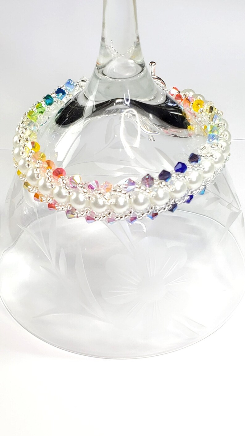 Flat Spiral Bracelet Kit Multi Rainbow Crystal and Glass Pearl Beaded ...