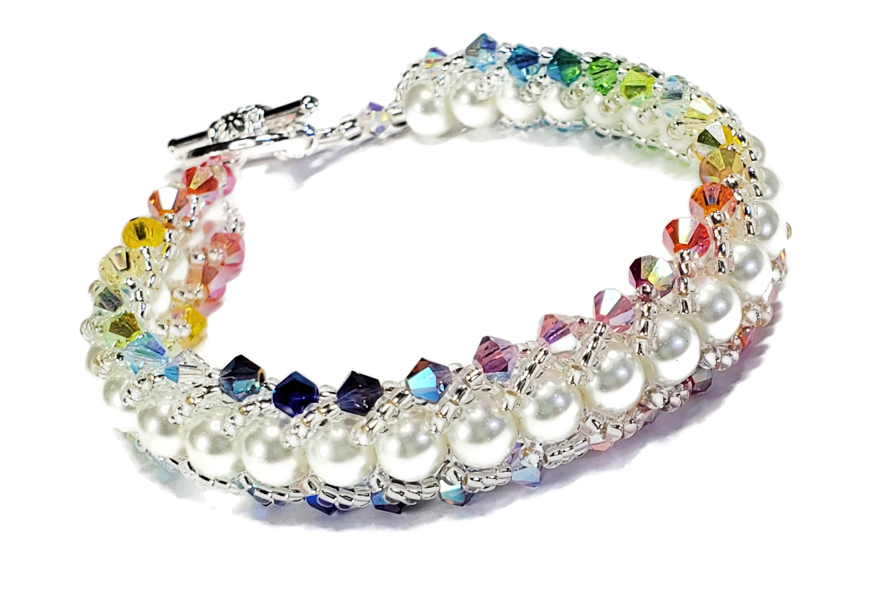 Flat Spiral Bracelet Kit Multi Rainbow Crystal and Glass Pearl Beaded ...