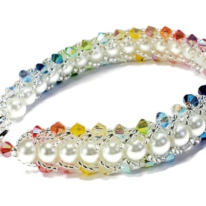 Flat Spiral Bracelet Kit Multi Rainbow Crystal and Glass Pearl Beaded ...