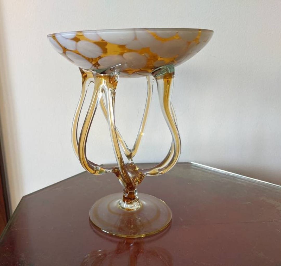 Vintage Jozefina Krosno Jellyfish Shape Hand Blown Glass Art Compote - Etsy