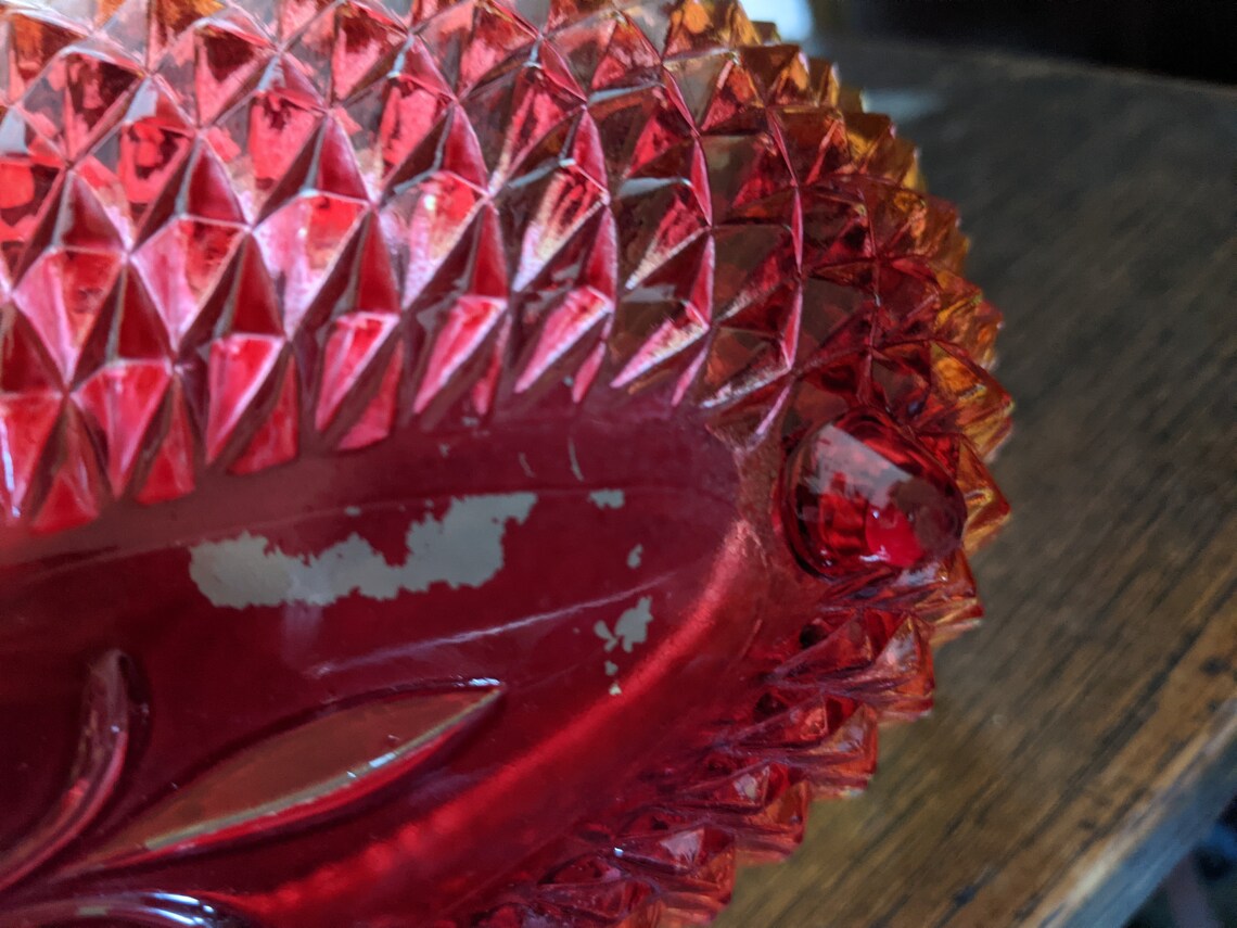 Vintage Indiana Glass Red and Yellow Decorative Oval Bowl - Etsy