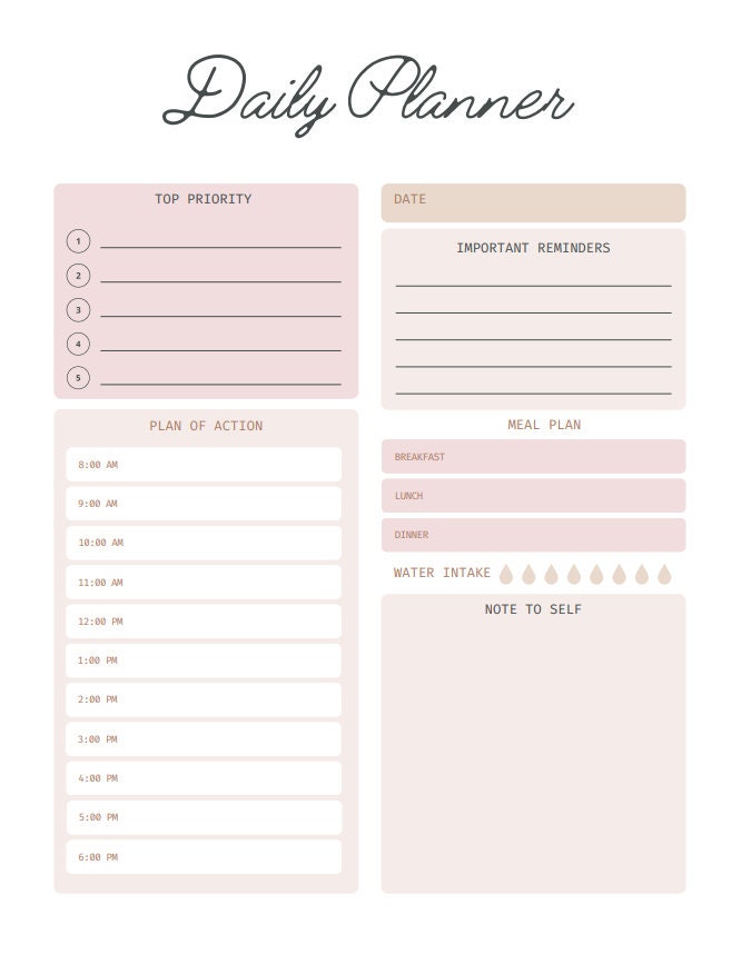 Daily Planner, Water Intake, Meal Planning, Plan Your Day, Digital ...