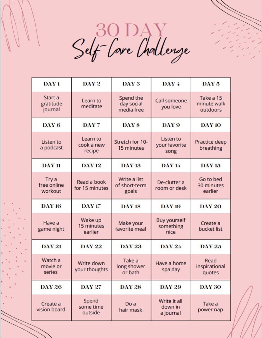 30 Day Self Care Challenge, Mental Health, Physical Health, Gratitude ...