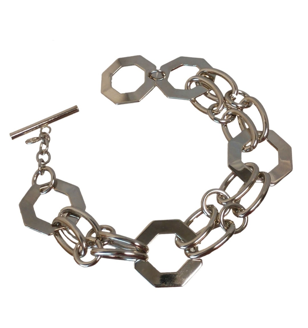 Silver Tone Octagon Link Chain Bracelet - E-girl Style - Etsy
