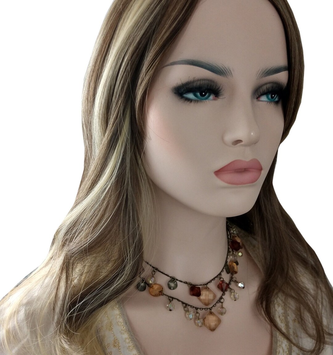 Premier Designs Two Strand Faux Crystal Necklace Adjustable Multi Color ...