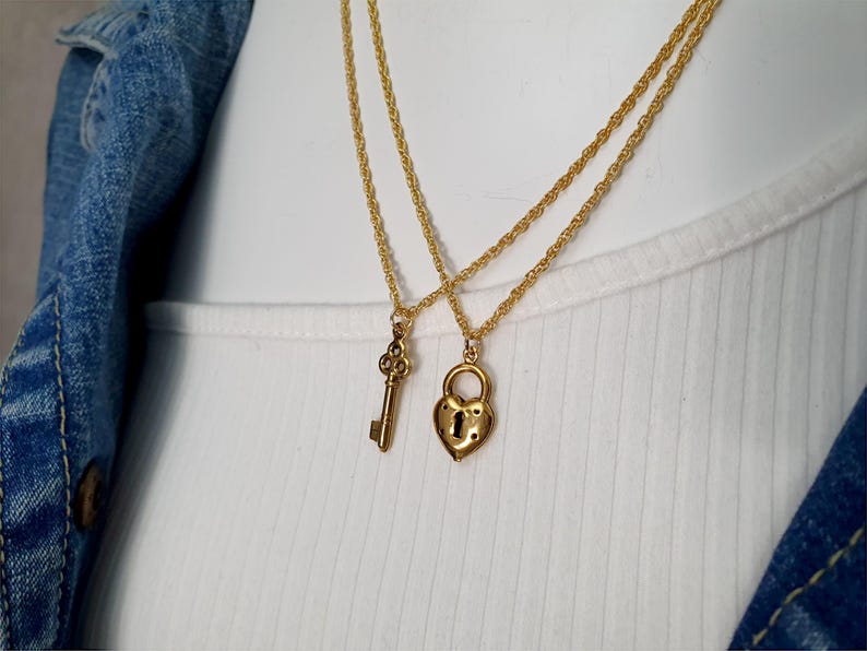 Lock and Key Couples Heart Necklace Set of 2 | Valentine's Day Gift for ...