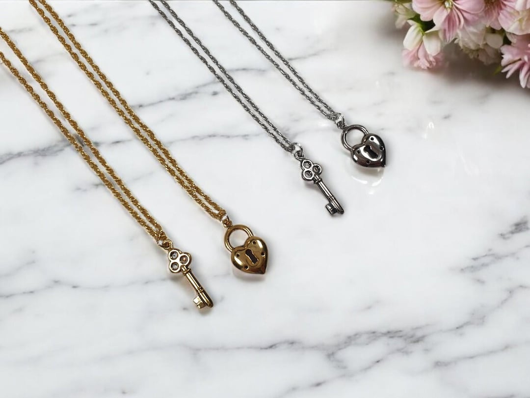 Lock and Key Couples Heart Necklace Set of 2 | Valentine's Day Gift for ...