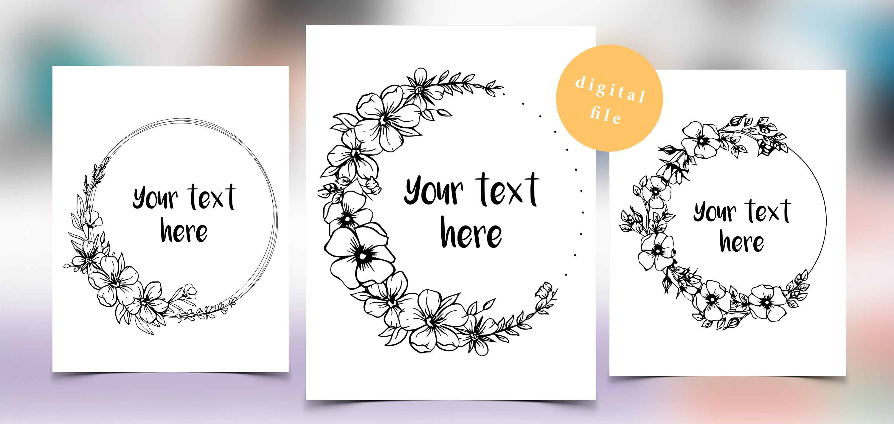 Floral Wreath 3 Designs to Color Placard Poster Sign - Etsy