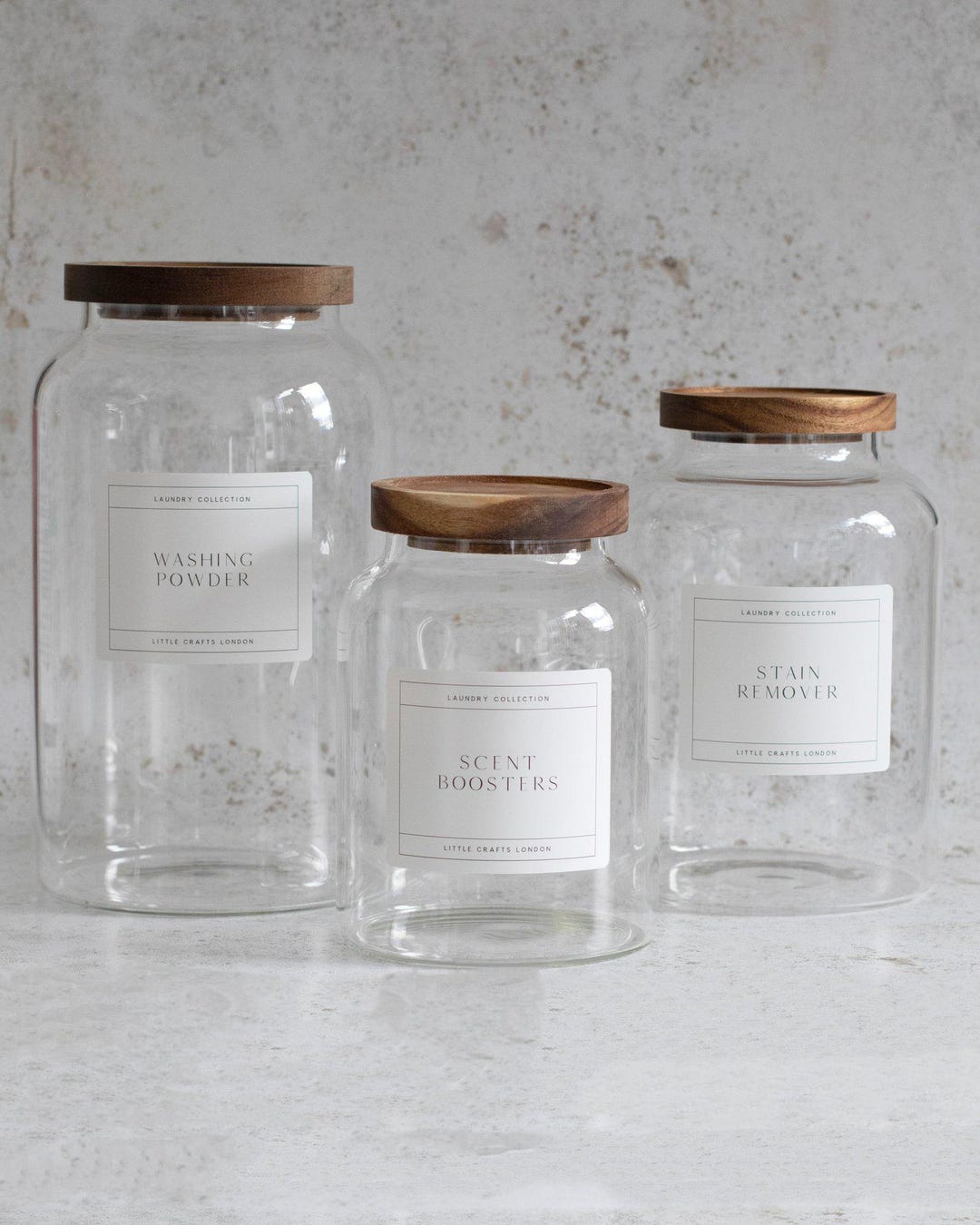 Set of 3 Acacia Large Laundry Jars | Six Stickers Included | Laundry ...