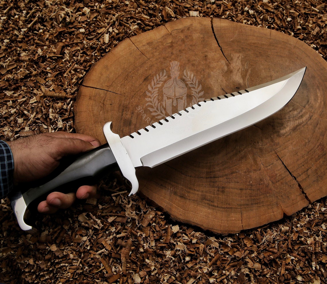 Handcrafted Rambo Bowie Knife Stainless Steel Black Bull Horn Bowie ...