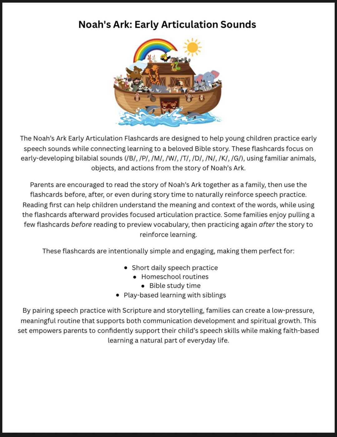 Noah’s Ark Early Articulation Sounds Speech Therapy Flashcards ...