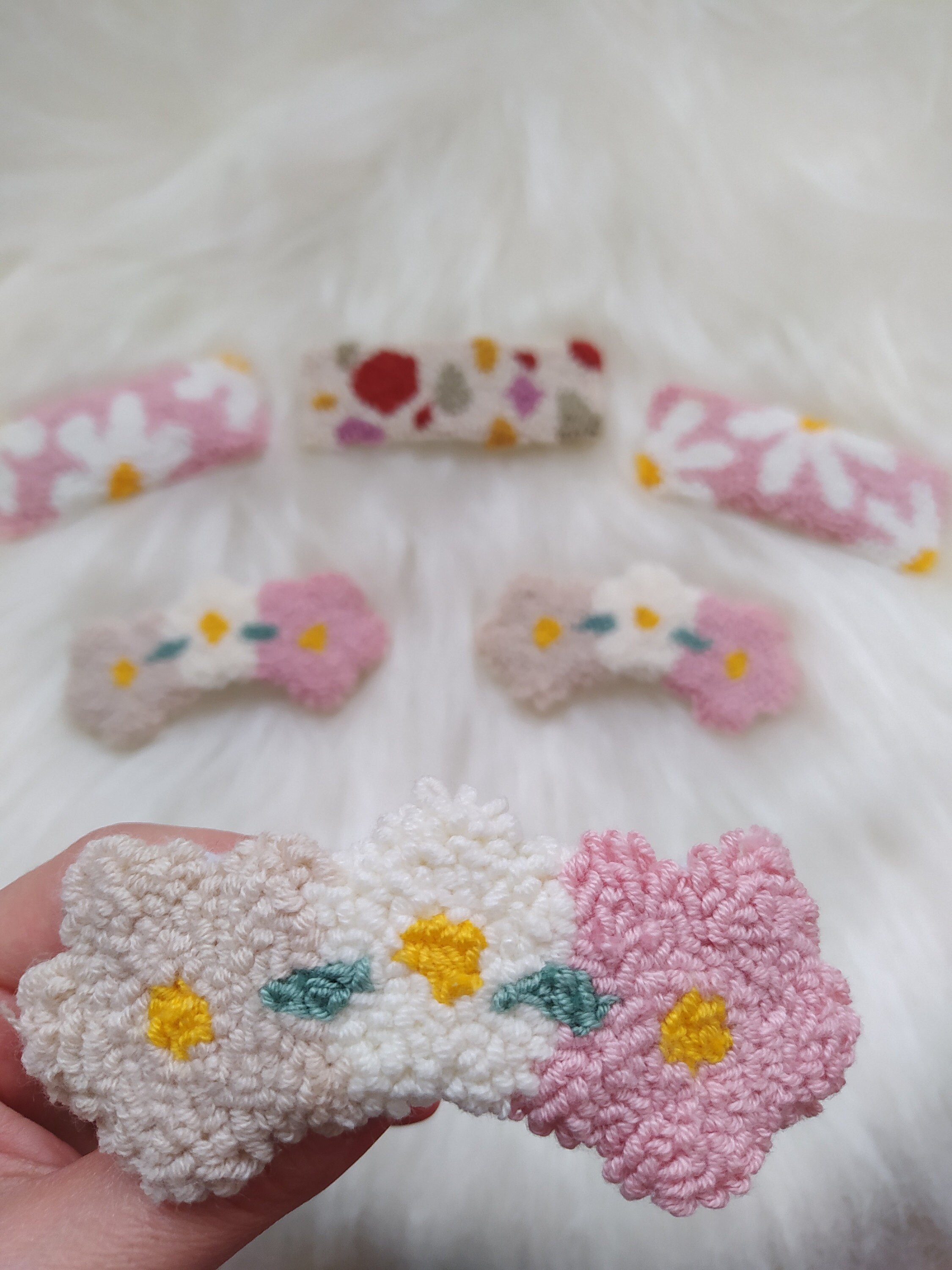 Punch Needle Buckle , Pink Flower Hair Clip, Women Hair Clip, Hand ...