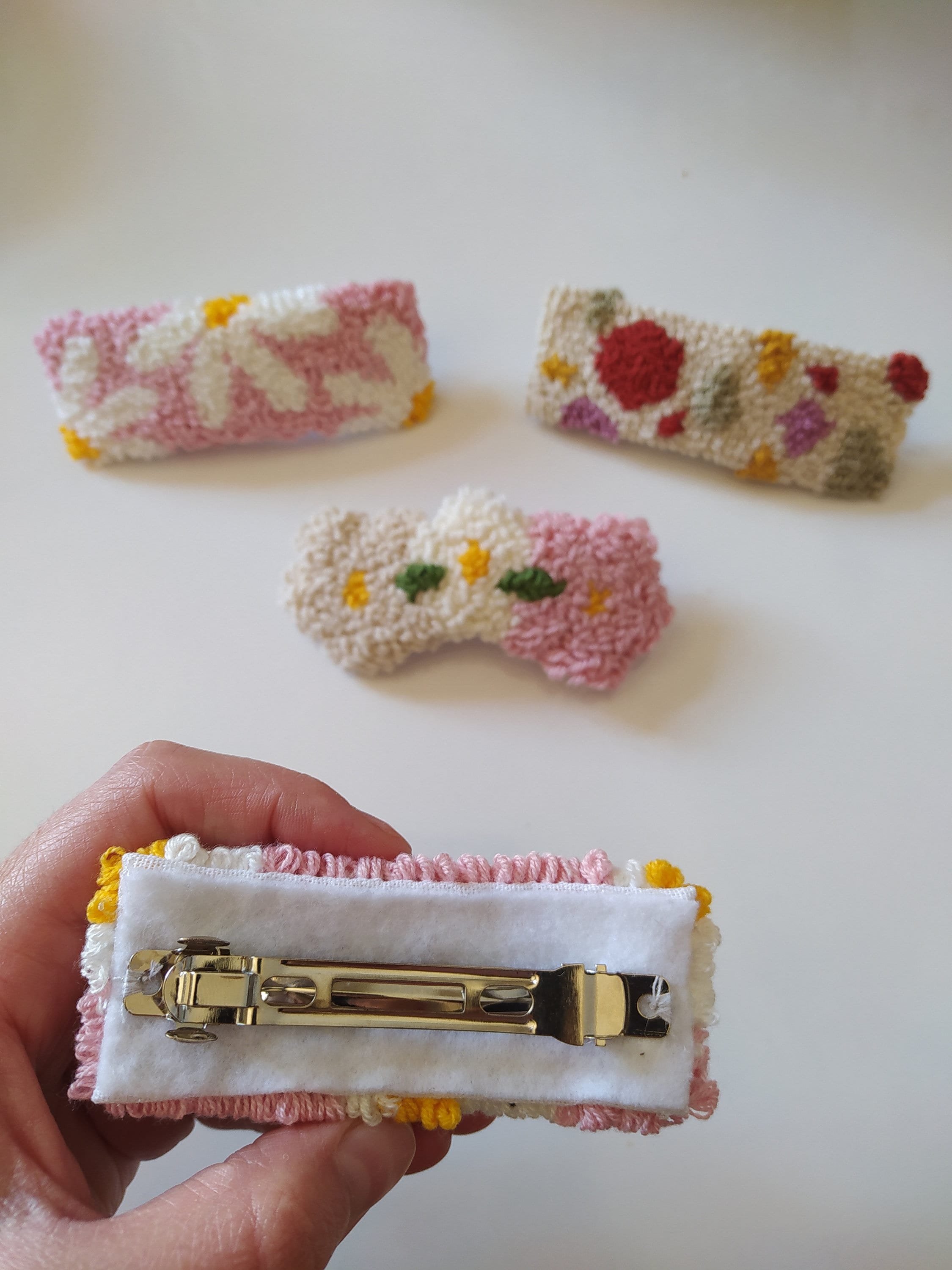Punch Needle Buckle , Pink Flower Hair Clip, Women Hair Clip, Hand ...
