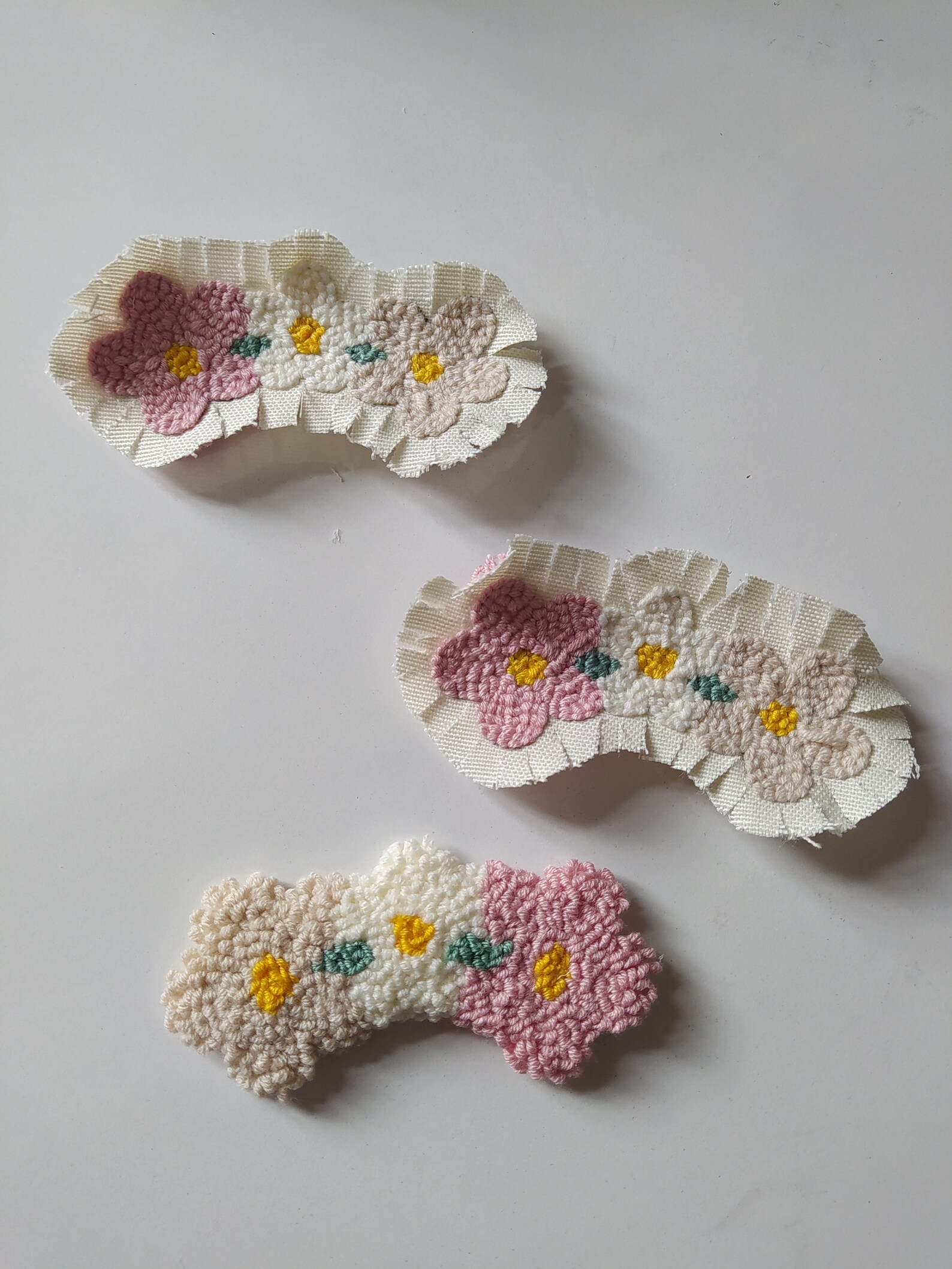 Punch Needle Buckle , Pink Flower Hair Clip, Women Hair Clip, Hand ...