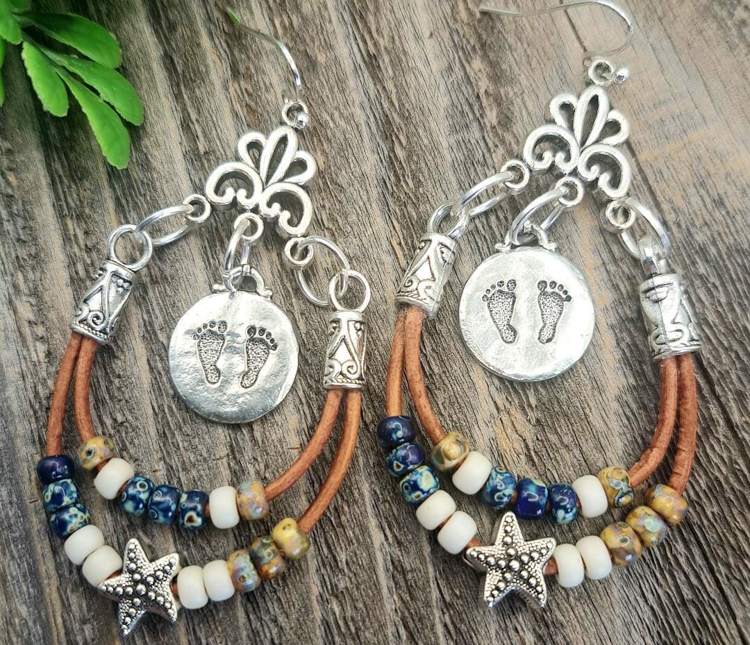 Footprints in the Sand Earrings, Baby Footprint Earrings, Bohemian ...