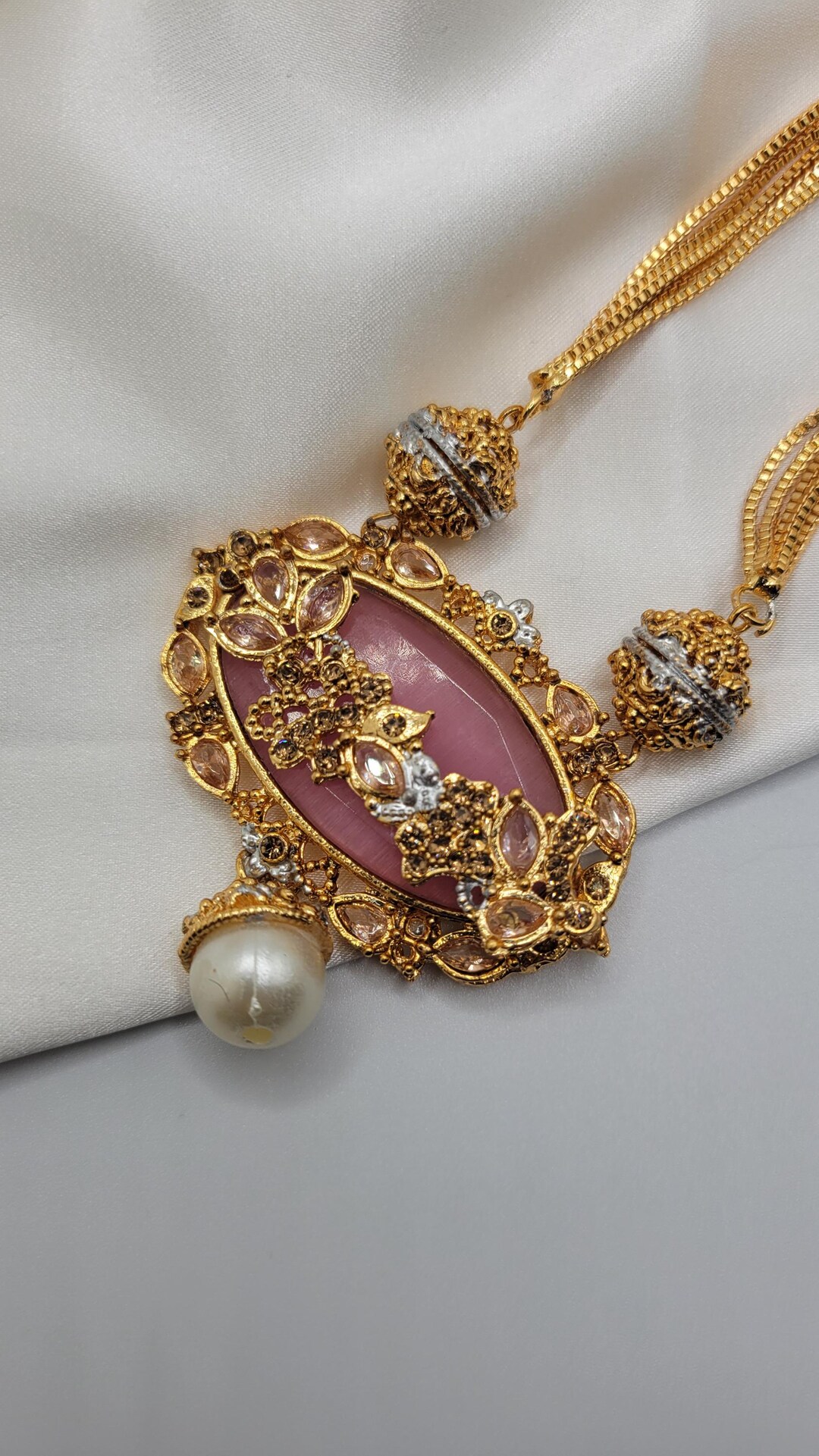 Pink Mala Set/ Pakistani Jewelry/pink Long Necklace/gold Plated ...