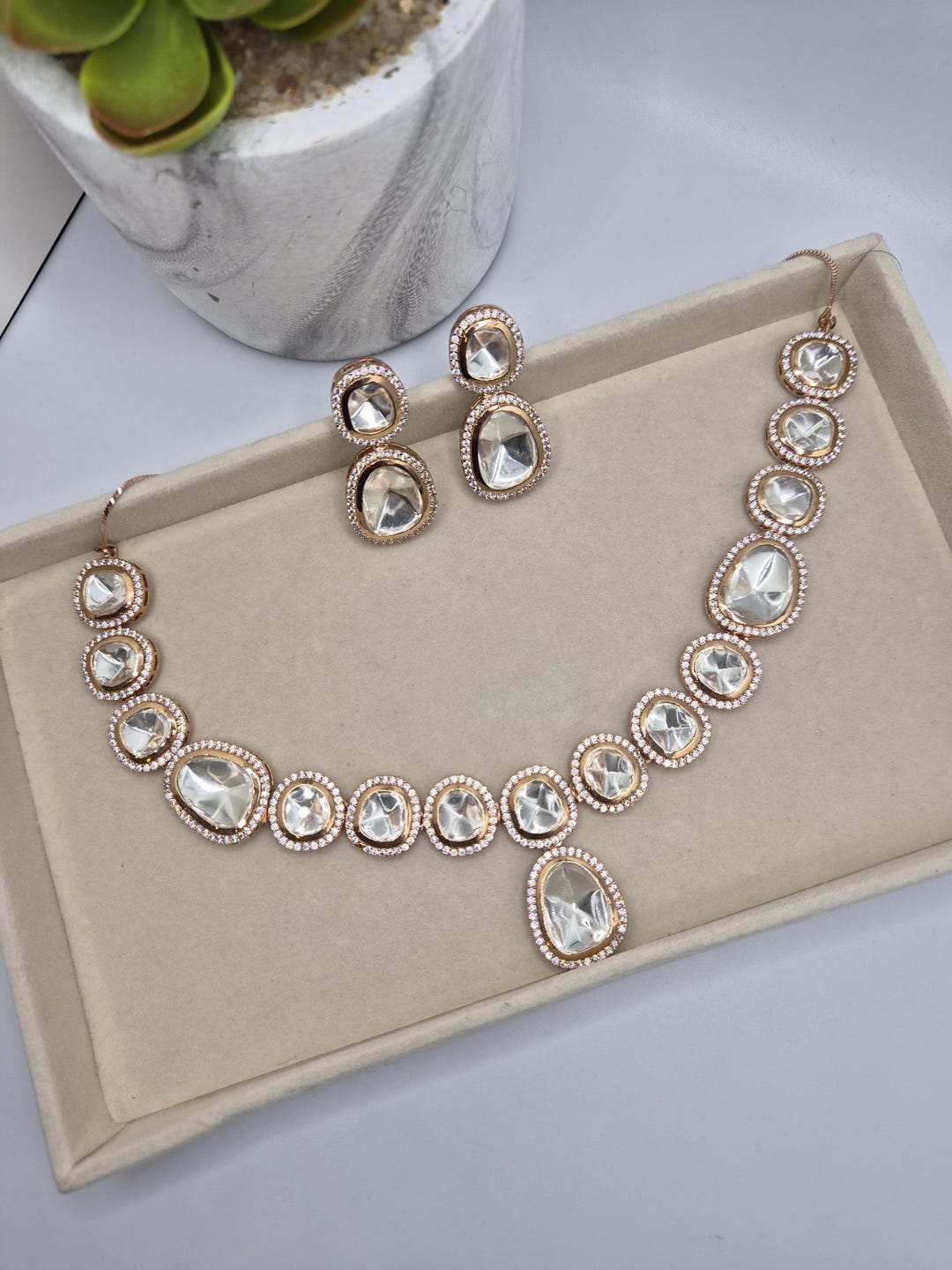 Kundan American Diamond Set on Rosegold - Etsy