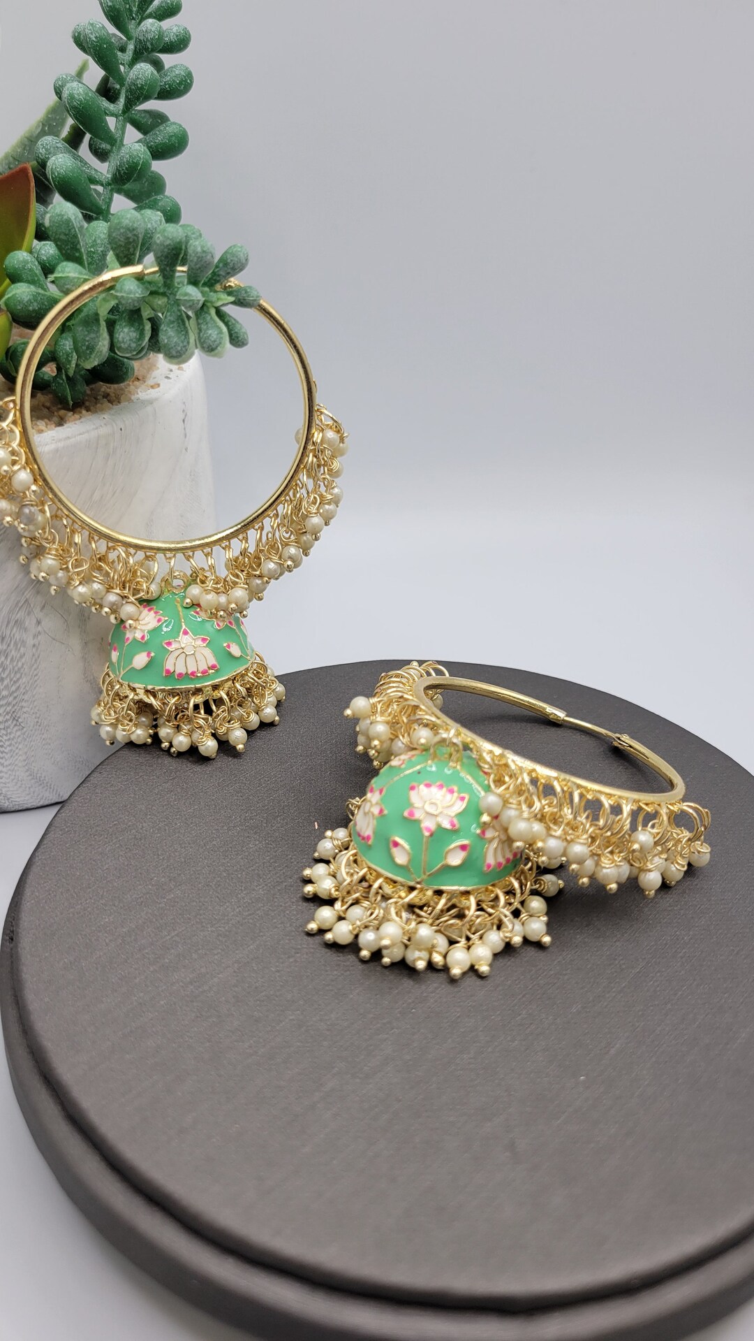 Meenakari Hoops/meenakari Bali/jhumkas - Etsy