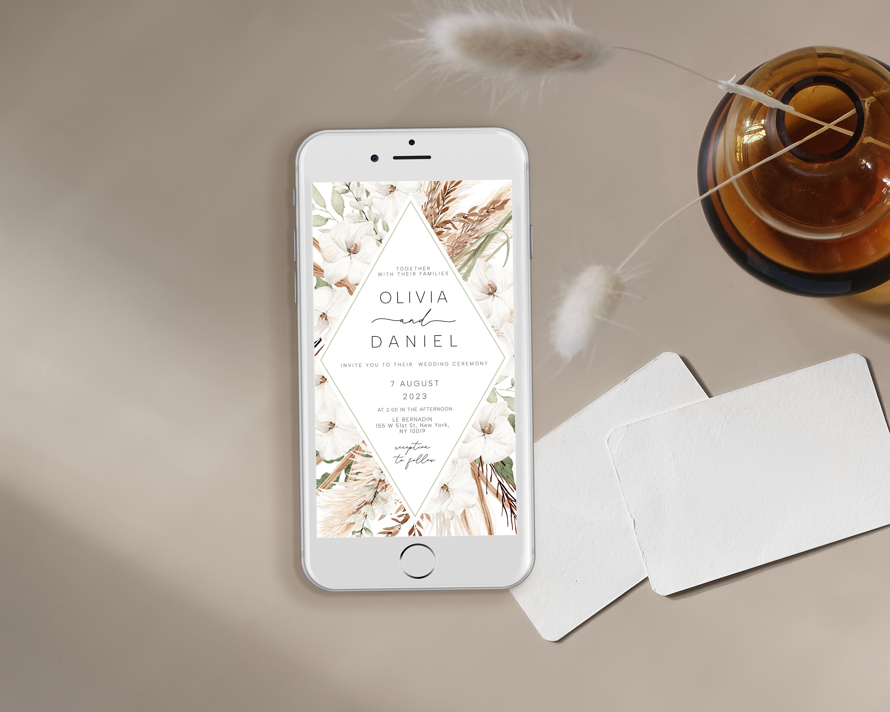 Wedding E-vite Template, Boho Electronic Wedding Invitation Template ...