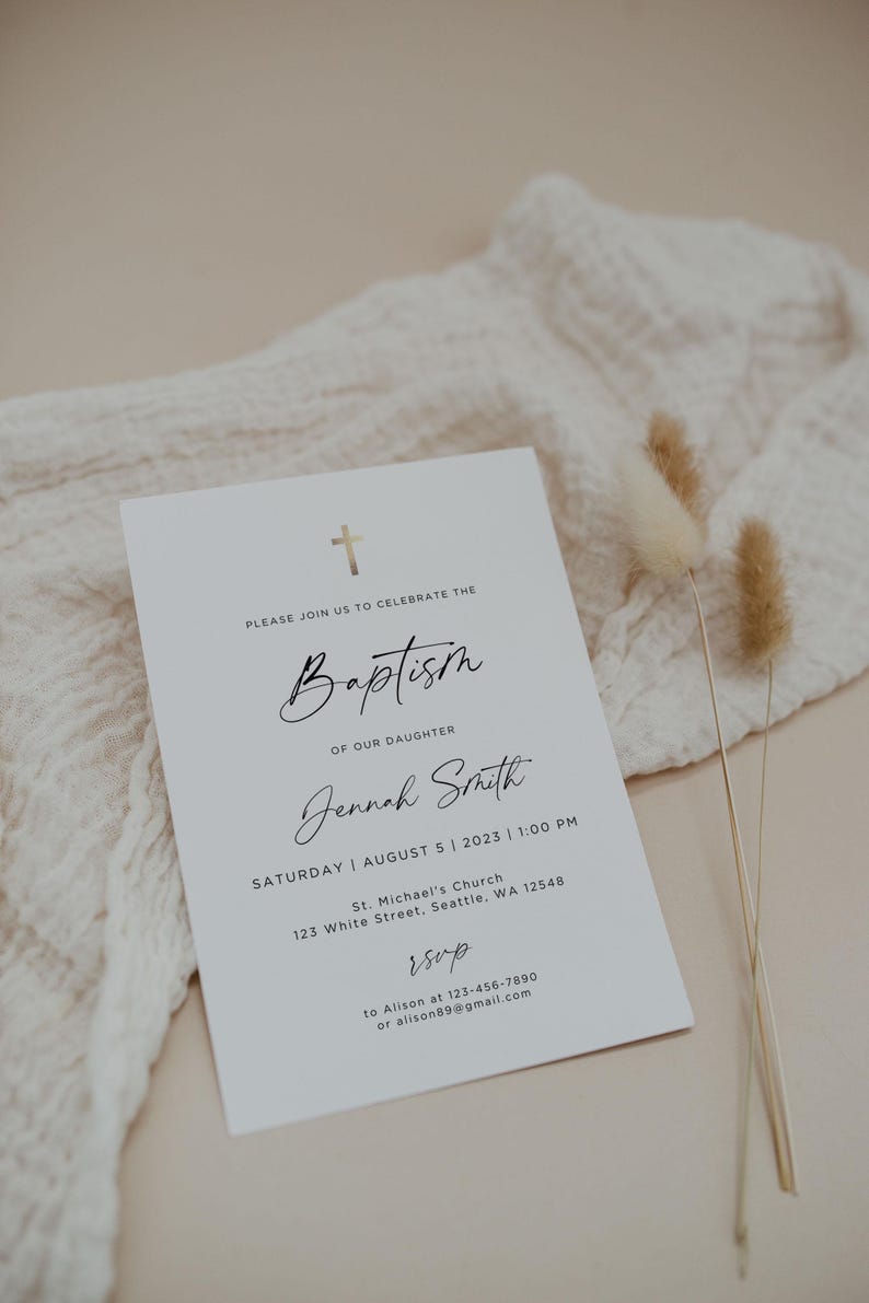 Modern Minimalist Baptism Invitation Template, Simple Baptism ...