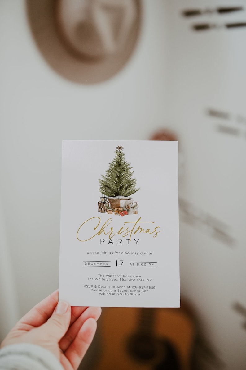 Christmas Invitation Editable Template, Holiday Party Invitation ...
