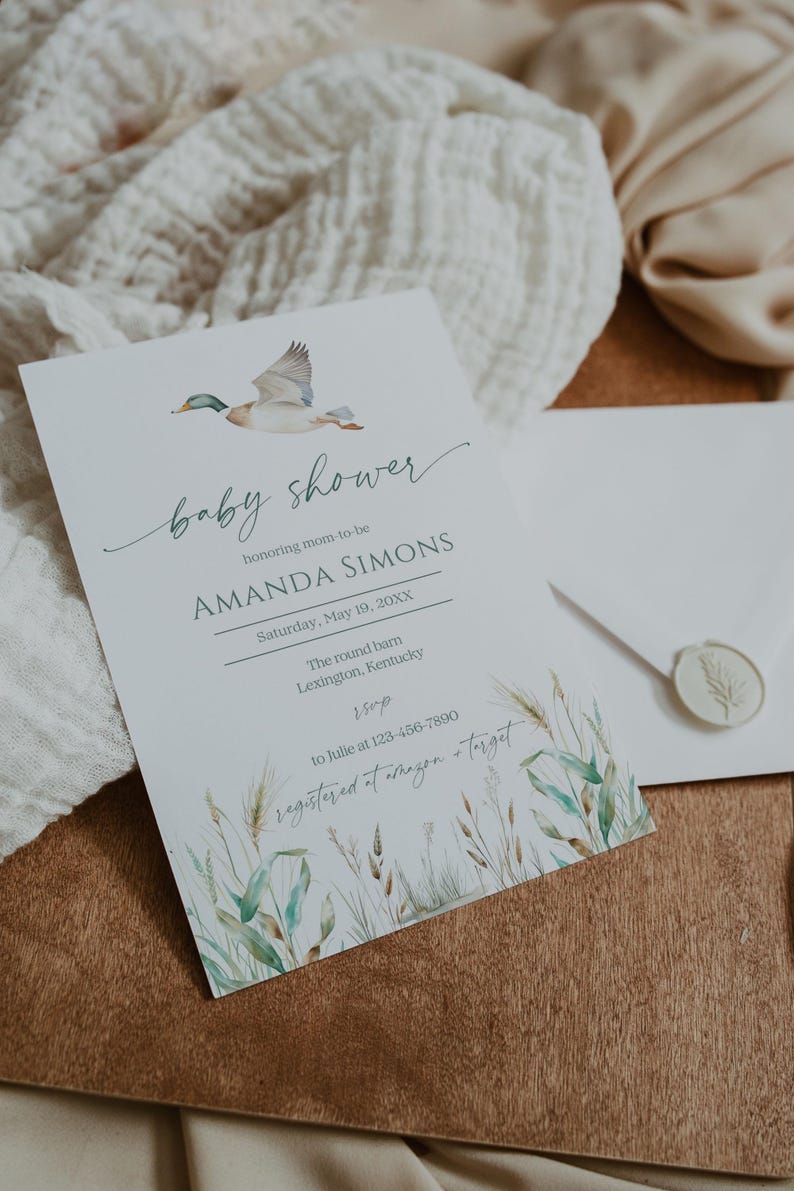 Mallard Duck Baby Shower Invitation, Editable Gender Neutral Baby ...