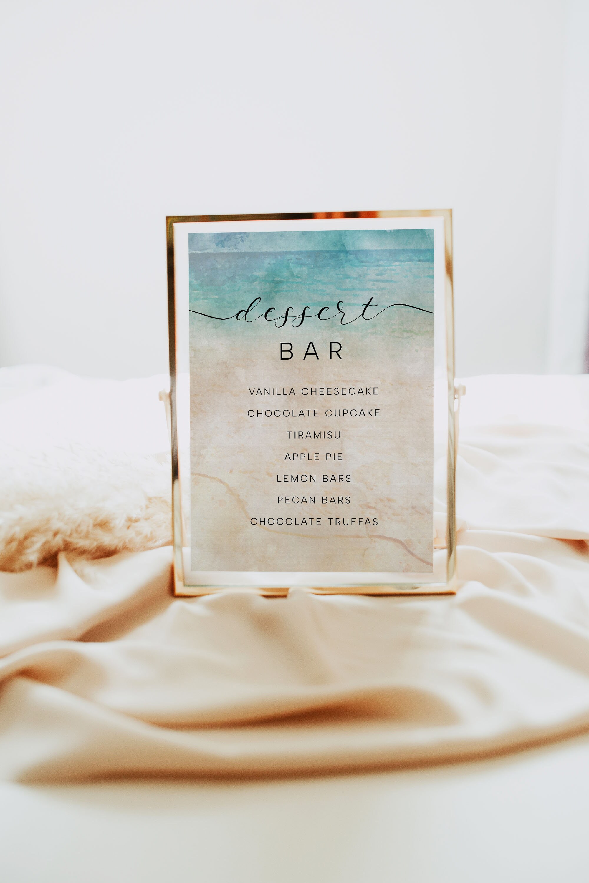 Dessert Menu Sign, Beach Modern Wedding Dessert Menu Love at First Bite ...