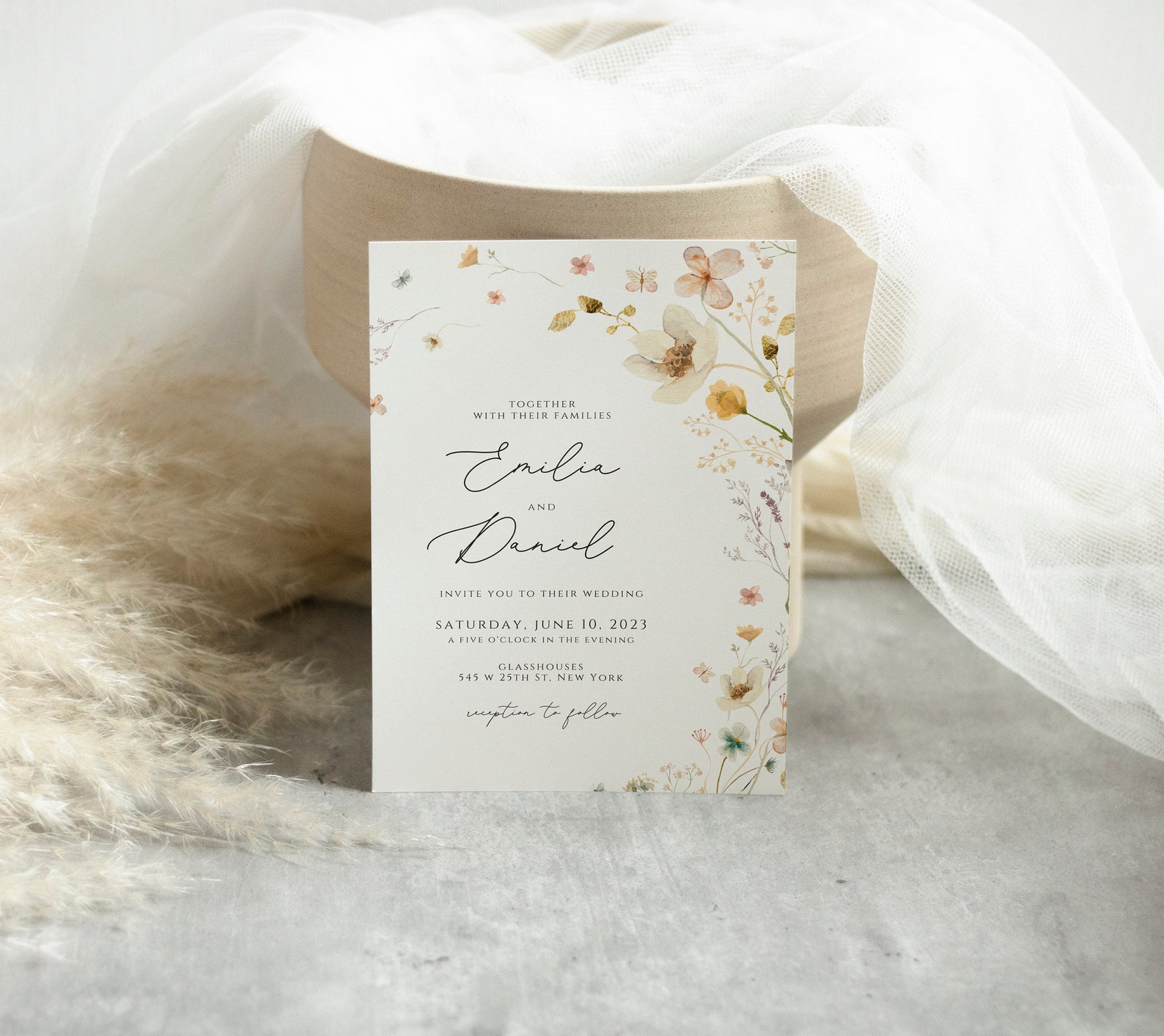 Wildflower Wedding Invitation Template Suite Rustic Wedding - Etsy