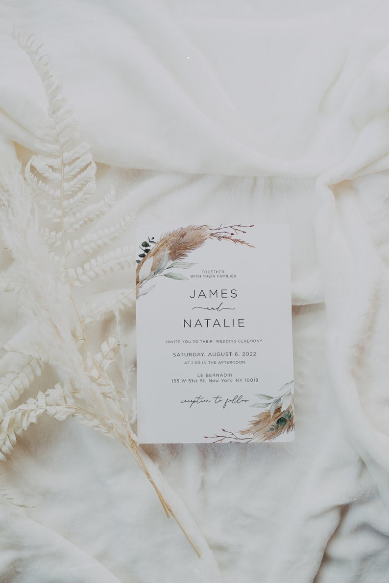 Boho Wedding Invitation Template Pampas Grass Wedding Invitation ...