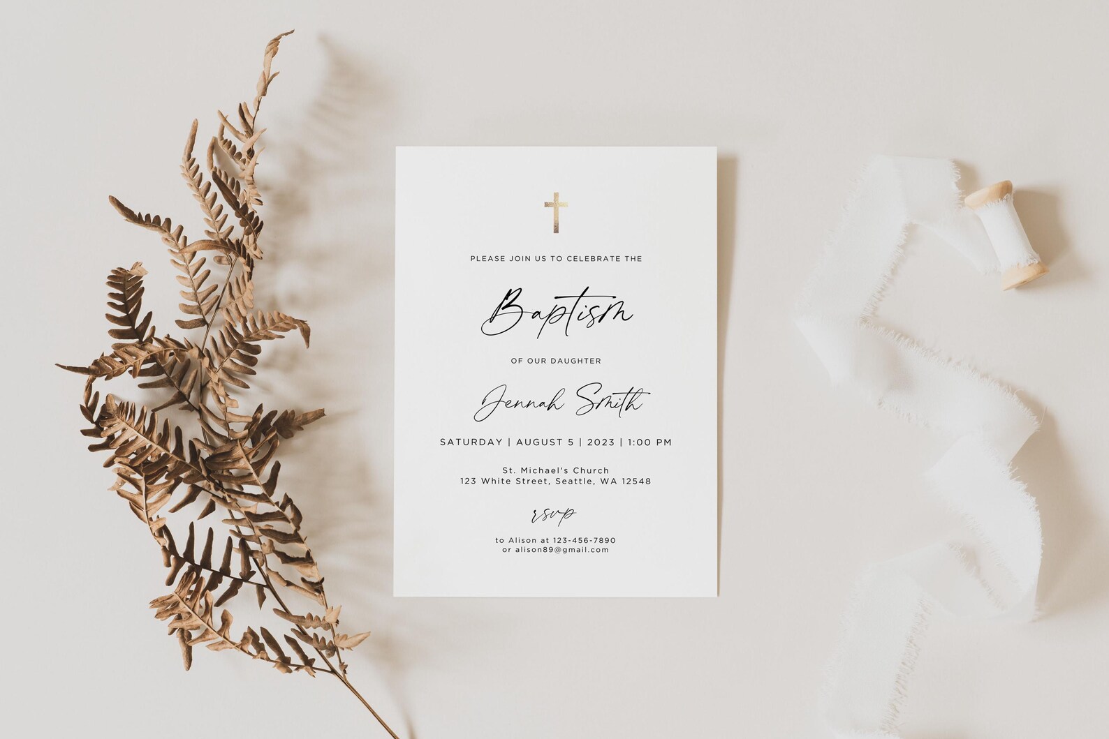 Modern Minimalist Baptism Invitation Template, Simple Baptism ...