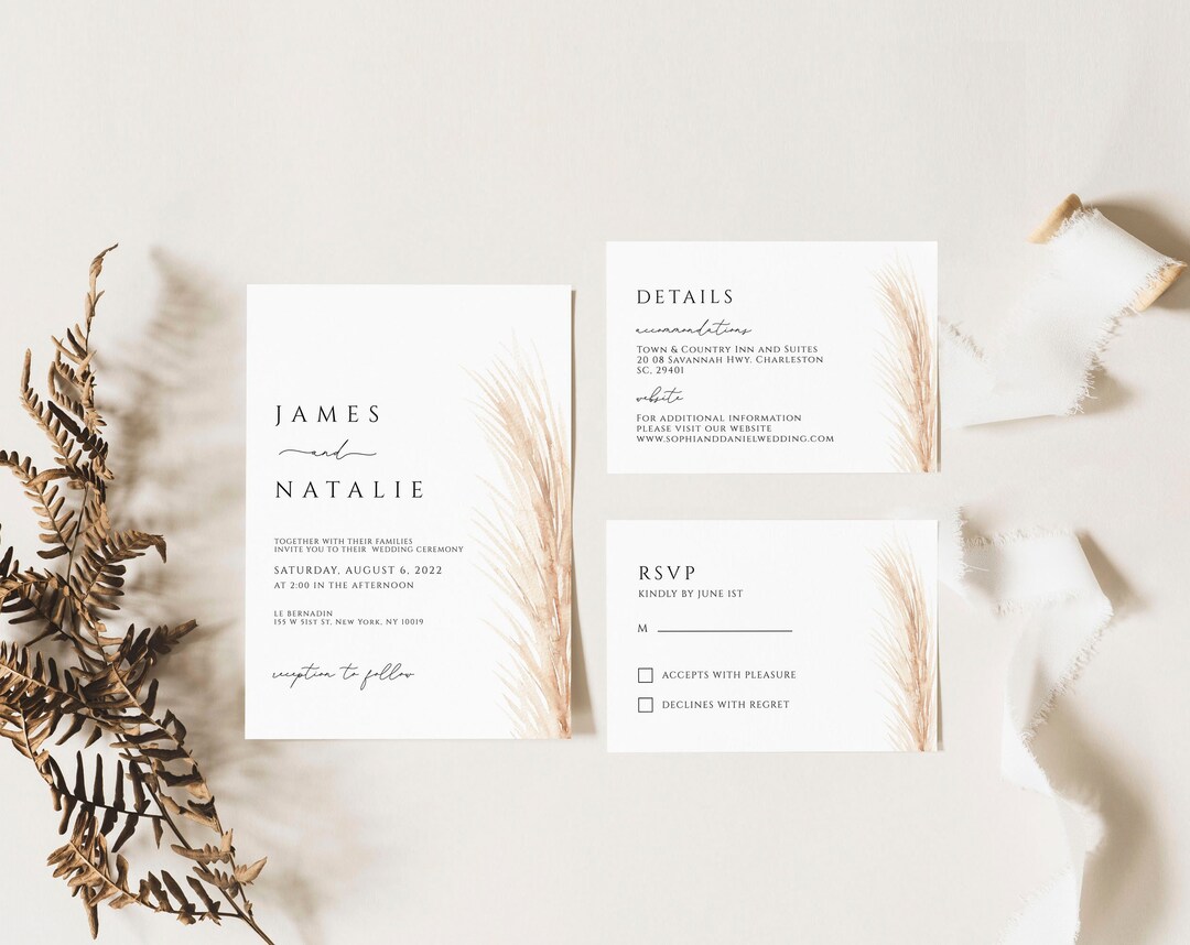 Boho Wedding Invitation Suite, Printable Minimalist Wedding Invitation ...