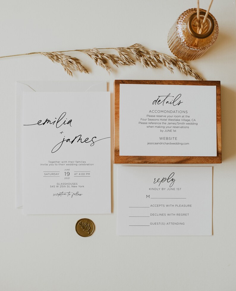Minimalist Wedding Bundle, Modern Wedding Invitation Template Bundle ...